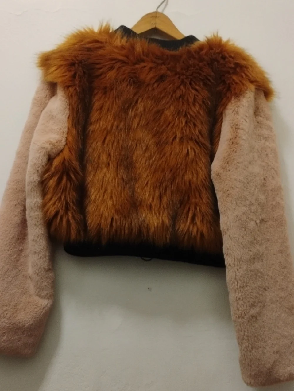 Jackets & Coats | Faux Fur Cropped Jacket In Rust And Beige | Poshmark